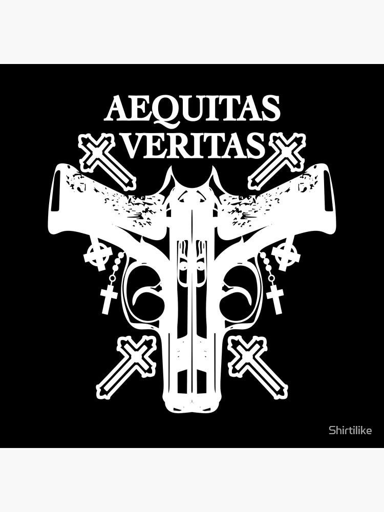 "Film saying Aequitas Veritas with cross and weapons cult design pistol ...