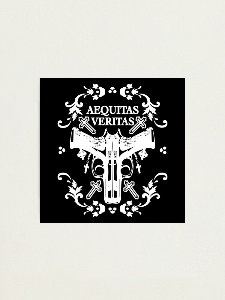 "Classic film saying Aequitas Veritas with ornaments weapon cross cult ...
