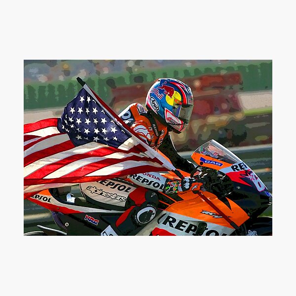 "Nicky Hayden celebrating with the American flag abstract" Photographic ...
