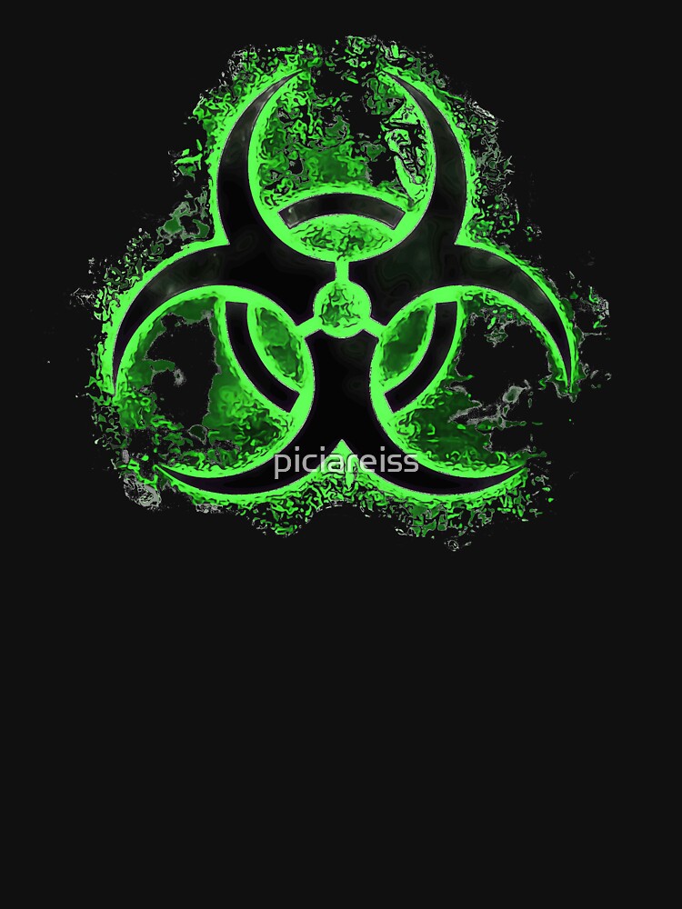 "Biohazard warning, glowing toxic waste fallout" T-shirt by piciareiss ...