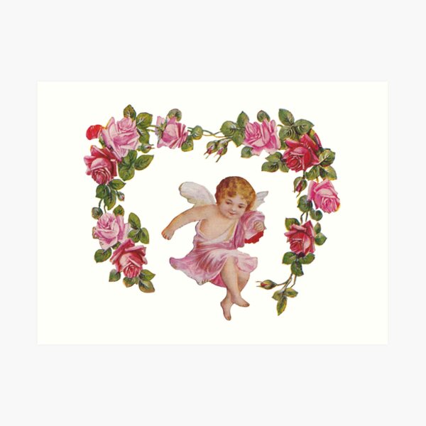 "Pink Floral Cherub Angel" Art Print by cindyfordyce | Redbubble