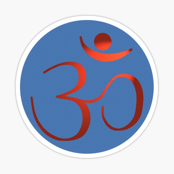 "OM Logo - Red on Blue" Sticker by dllazarus | Redbubble