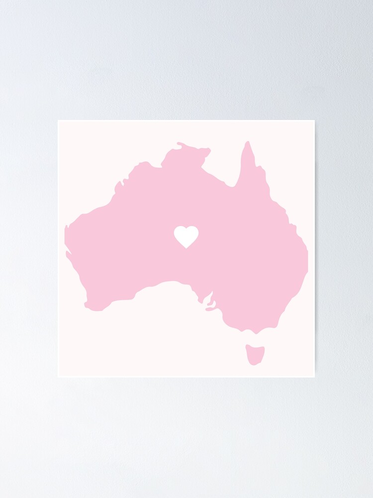 "Soft Pink Aesthetic Map of Australia, I love Australia" Poster by ...