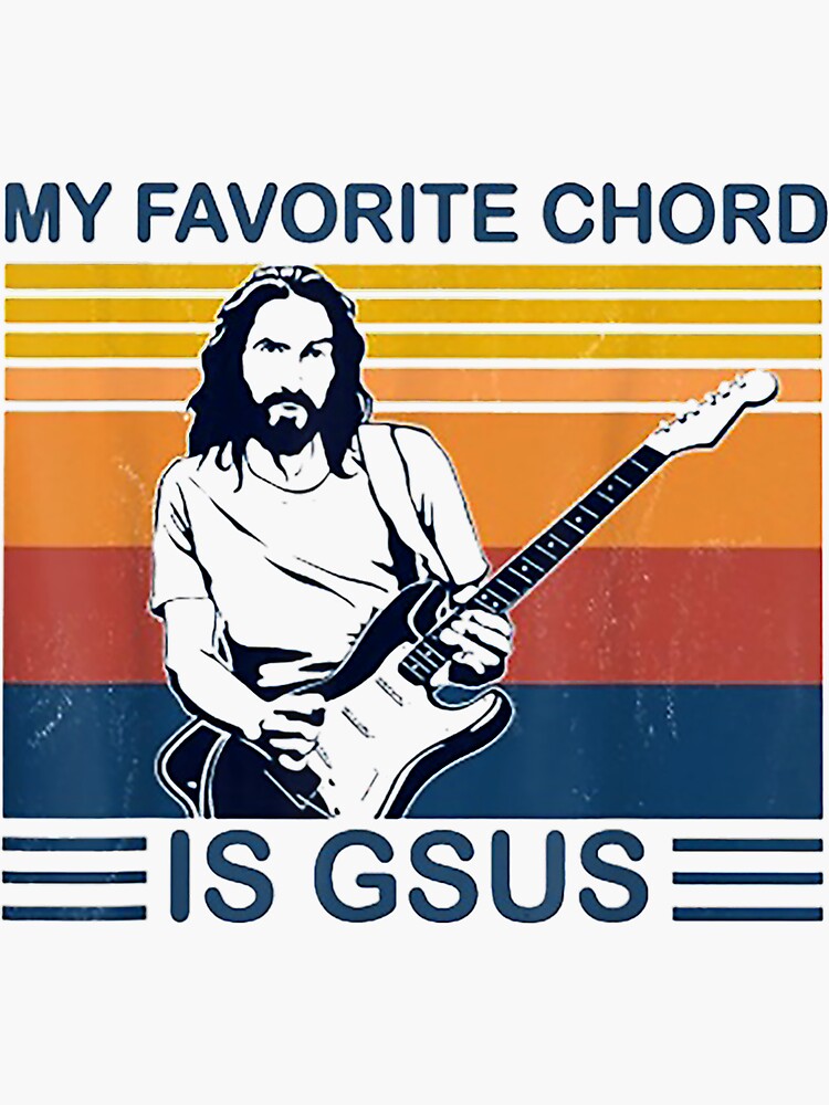" My Favorite Chord Is Gsus Jesus Play Guitar Retro Vintage " Sticker ...