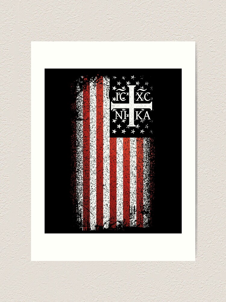 "ICXC NIKA Christogram Cross American Flag Christian" Art Print for ...