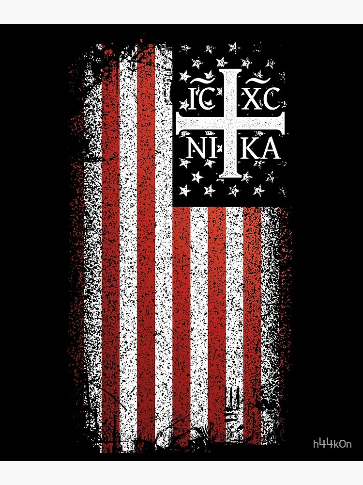 "ICXC NIKA Christogram Cross American Flag Christian" Art Print for ...