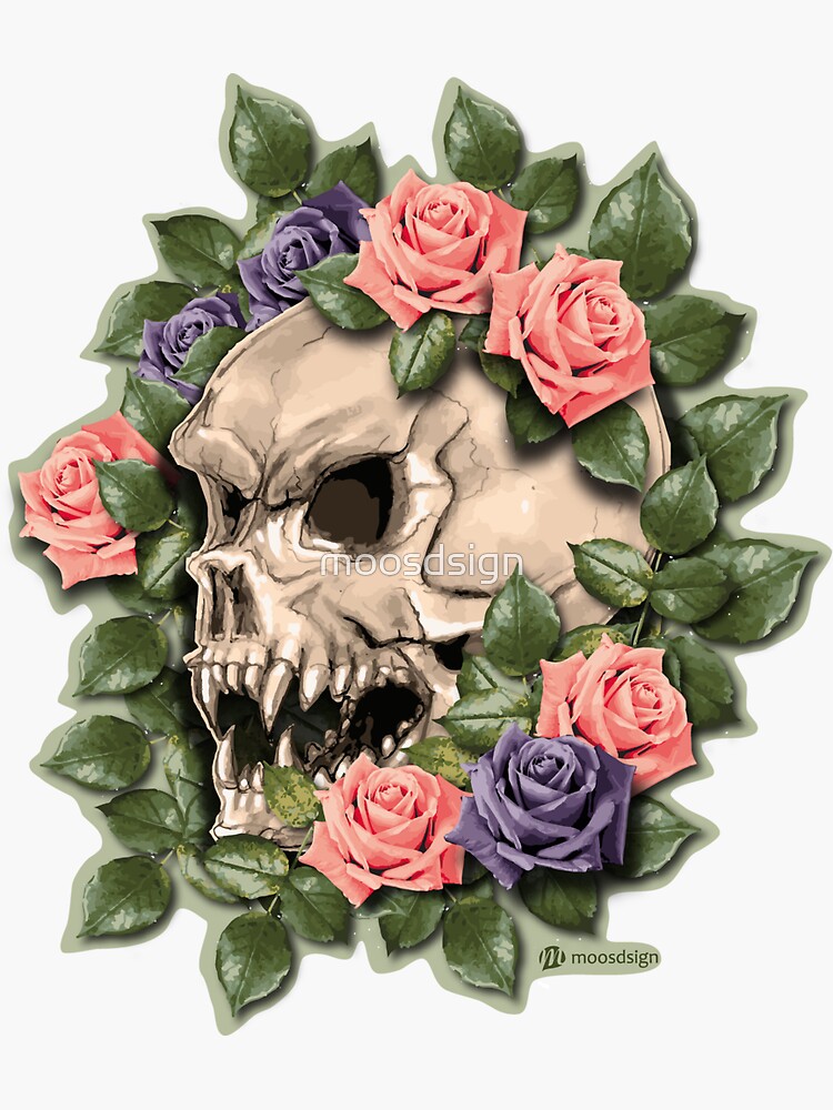 "Scull and Roses" Sticker by moosdsign | Redbubble
