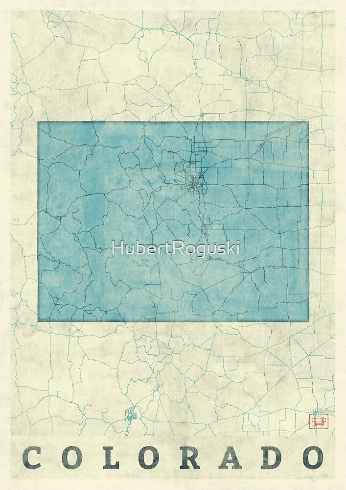 "Colorado State Map Blue Vintage" by HubertRoguski | Redbubble