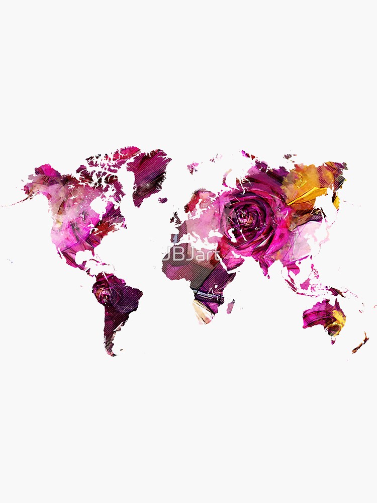 "World Map roses" Sticker by JBJart | Redbubble