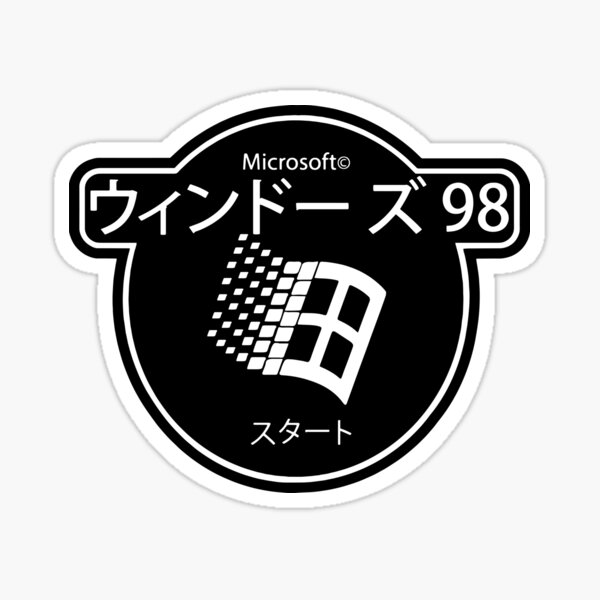 "Windows 98 Japanese Vaporwave TShirt Black and White" Sticker for Sale ...