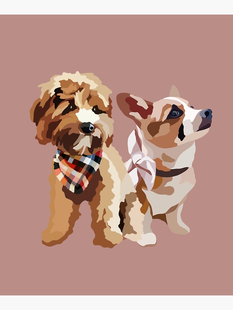 "Corgi and Cavapoo Dog Portrait Digital Illustration" Mounted Print for ...