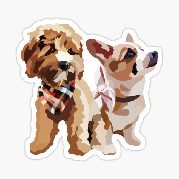 "Corgi and Cavapoo Dog Portrait Digital Illustration" Sticker for Sale ...