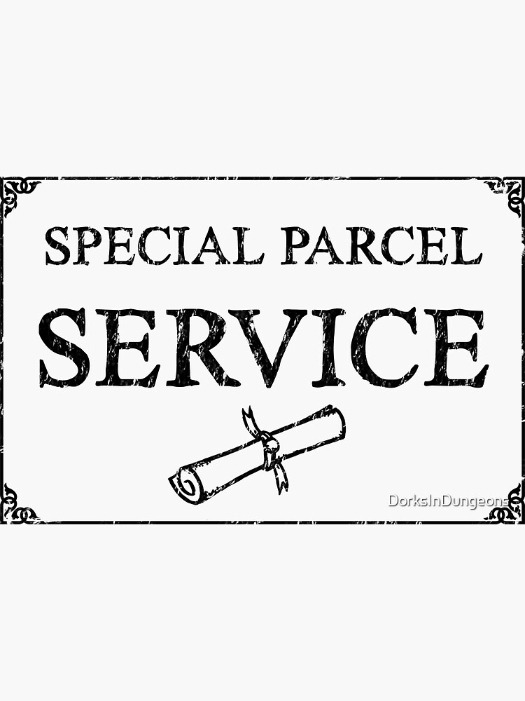 "Special Parcel Service Logo Black" Sticker for Sale by DorksInDungeons ...