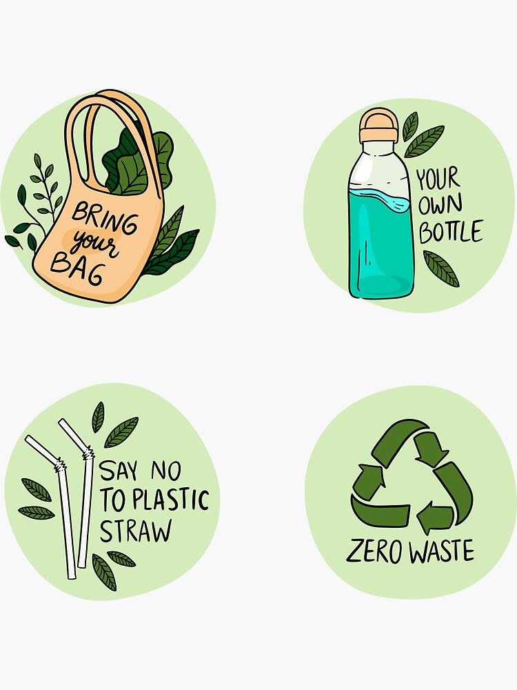 "Cute Zero waste, save the earth, reuse, reduce, recycle, stickers ...