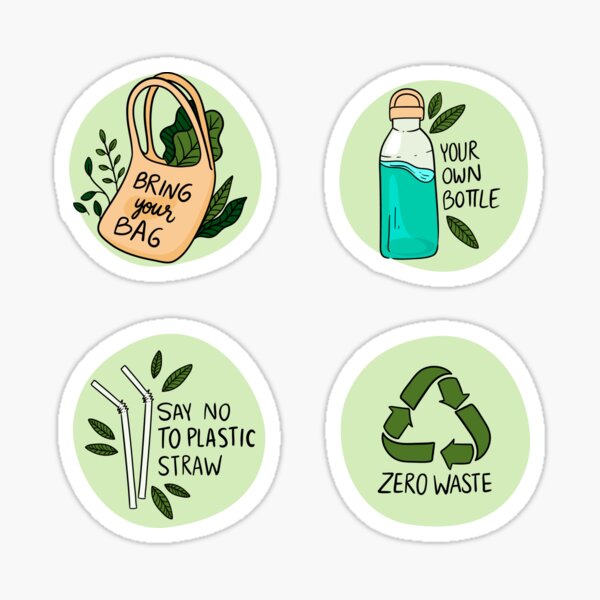 "Cute Zero waste, save the earth, reuse, reduce, recycle, stickers ...
