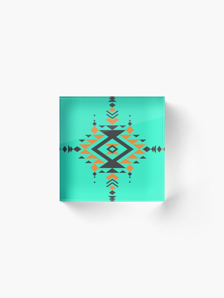 "Teal Orange and Gray Aztec Southwestern Pattern" Acrylic Block for ...