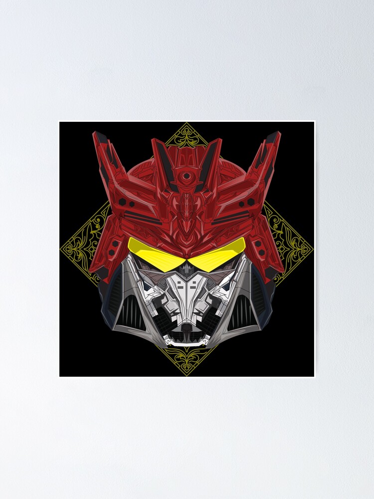 "Illustration of red fire mecha with ornamental background " Poster for ...