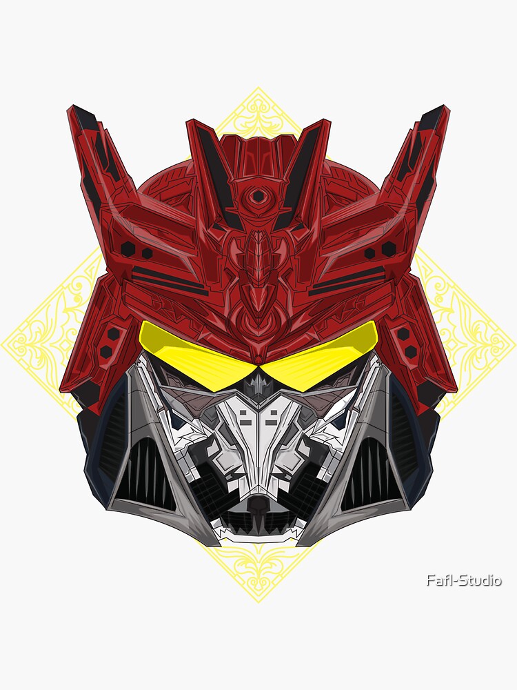 "Illustration of red fire mecha with ornamental background " Sticker by ...