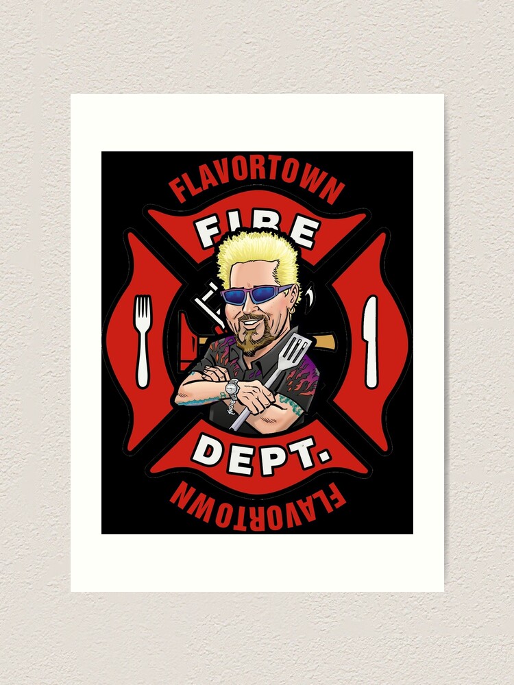 "Flavortown Guy Fieri Fire Department Sticker" Art Print for Sale by ...