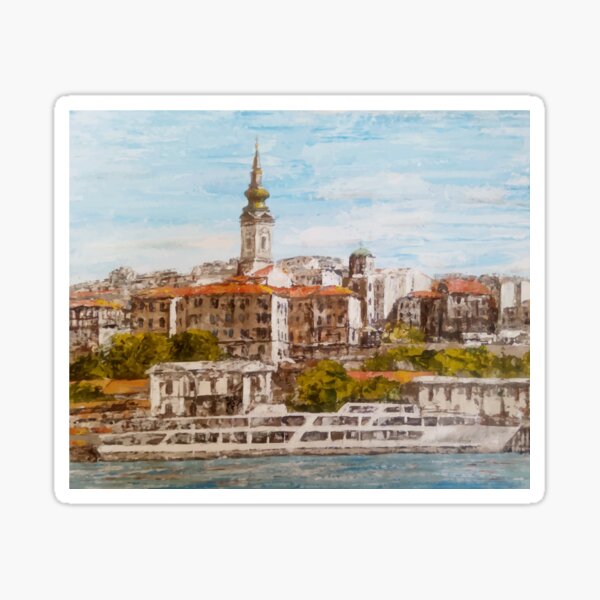 "Panorama of Belgrade and the Sava port" Sticker by PeGoArt | Redbubble