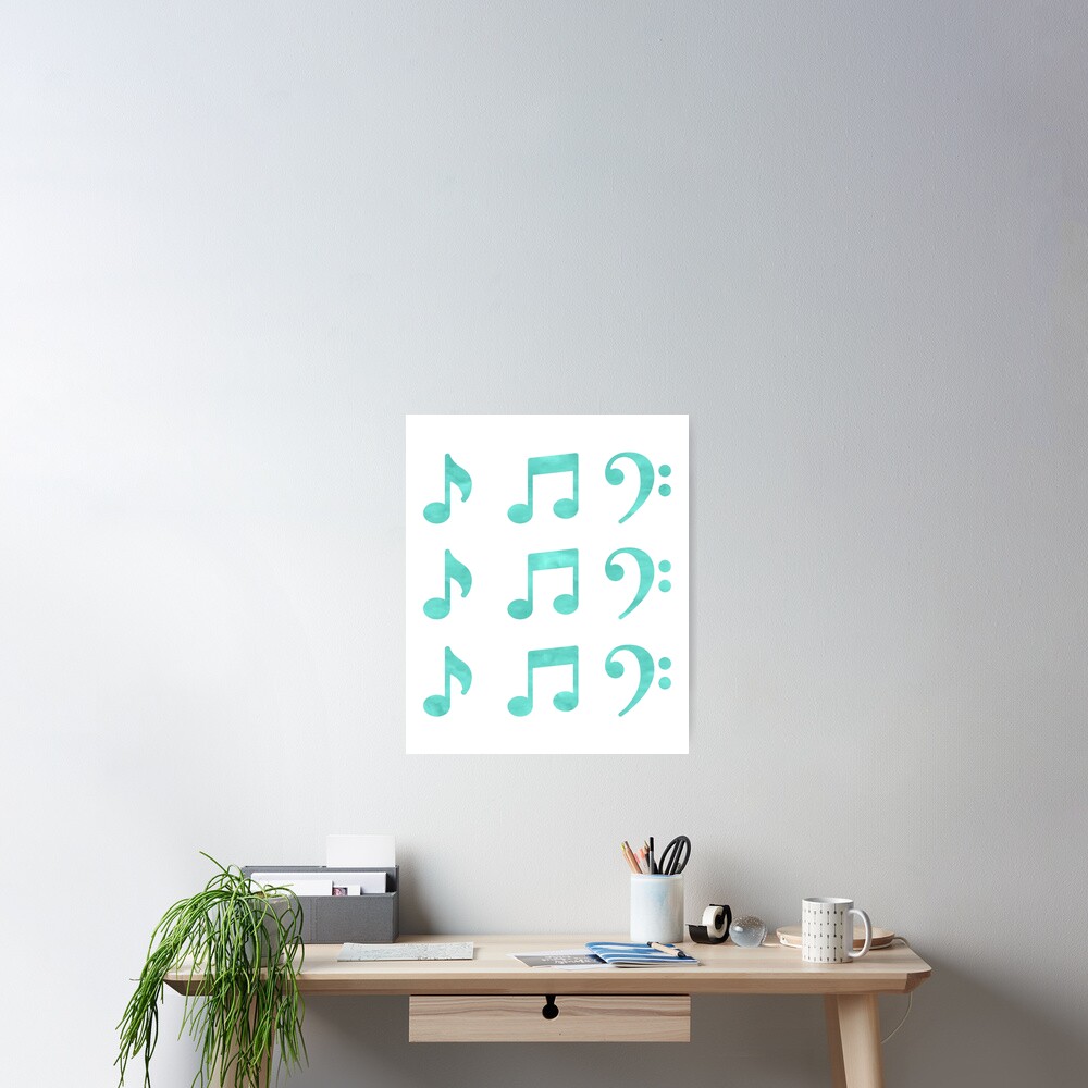 "teal painted music notes musician pack" Poster for Sale by ...