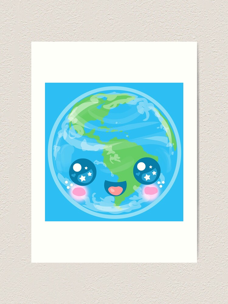 "Kawaii Cute Earth" Art Print by HolleyTeaTime | Redbubble