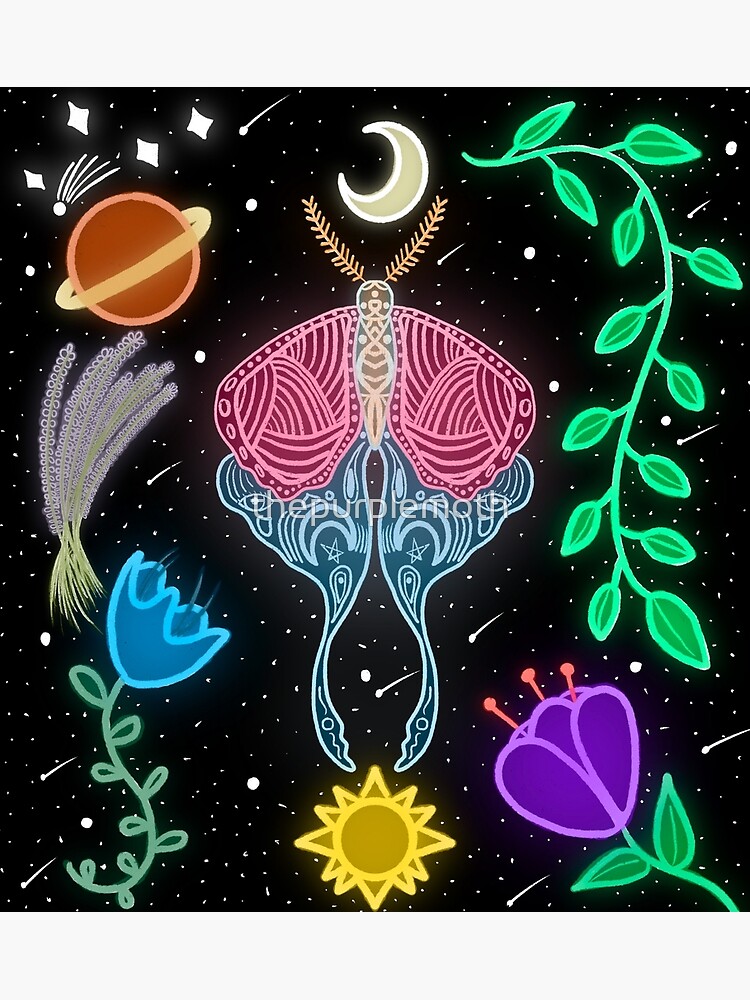 "Cosmic Luna moth design, floral elements and planetary theme" Poster ...