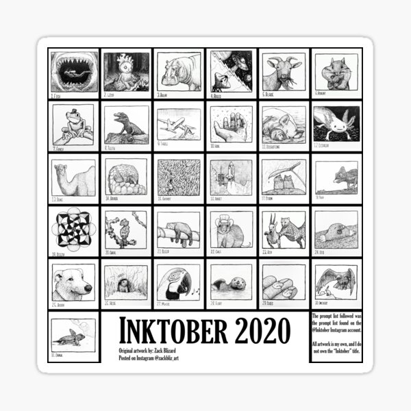 "Inktober 2020 " Sticker for Sale by ZackBlizArt | Redbubble