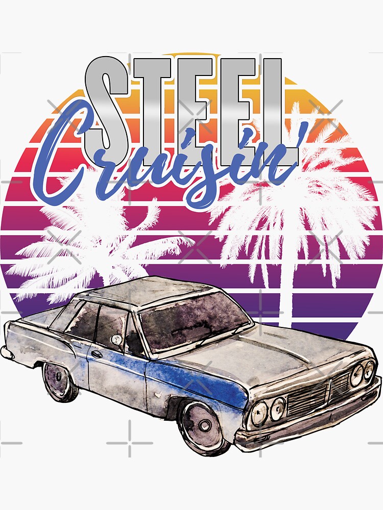 "Steel Cruisin' - Classic American Muscle Car with Retro Vintage Sunset ...
