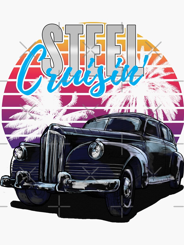 "Steel Cruisin' - Classic American Muscle Car with Retro Vintage Sunset ...