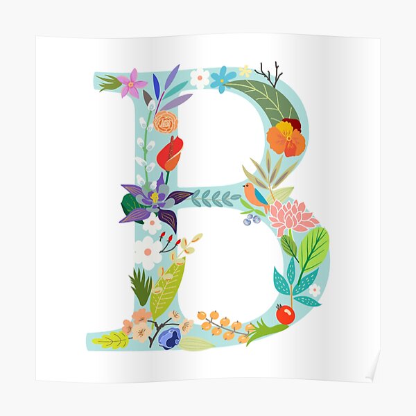"Light Blue Letter B Floral Monogram" Poster for Sale by robinliefeld ...