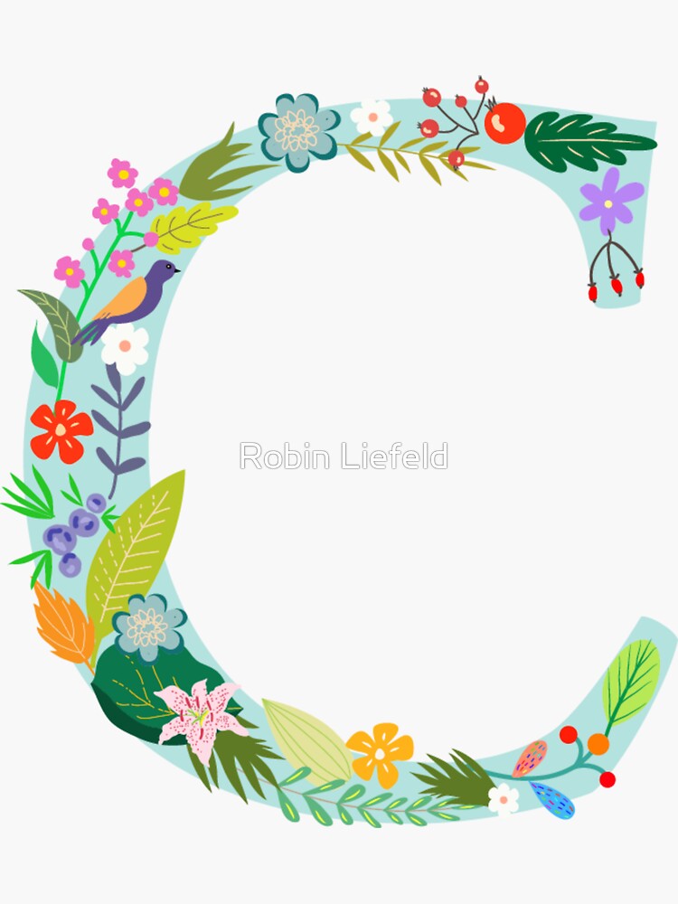 "Light Blue Letter C Floral Monogram" Sticker by robinliefeld | Redbubble