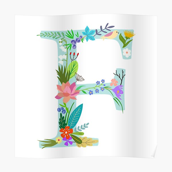 "Light Blue Letter F Floral Monogram" Poster by robinliefeld | Redbubble