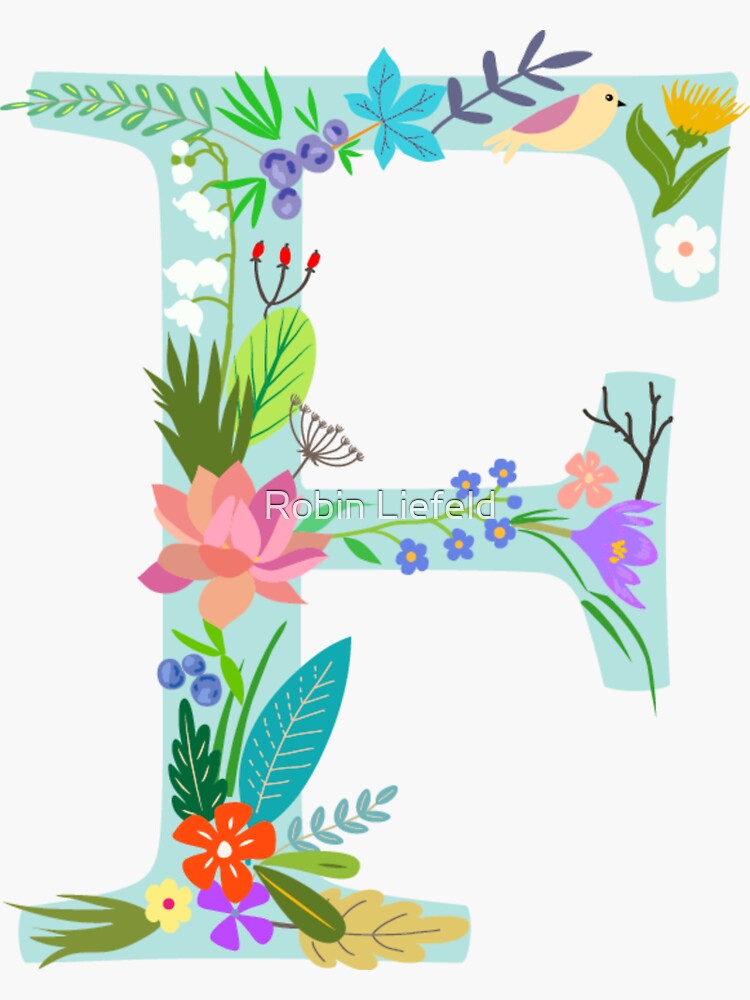 "Light Blue Letter F Floral Monogram" Sticker by robinliefeld | Redbubble