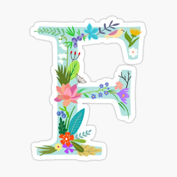 "Light Blue Letter F Floral Monogram" Sticker by robinliefeld | Redbubble