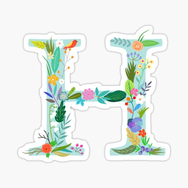 "Light Blue Letter H Floral Monogram" Sticker by robinliefeld | Redbubble