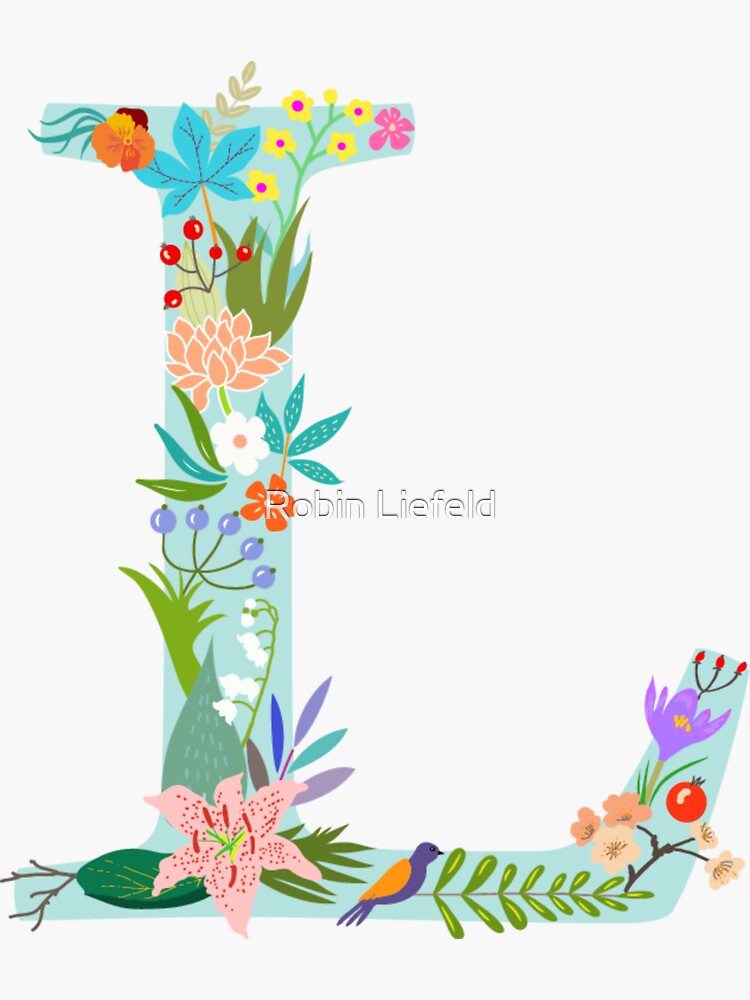 "Light Blue Letter L Floral Monogram" Sticker by robinliefeld | Redbubble