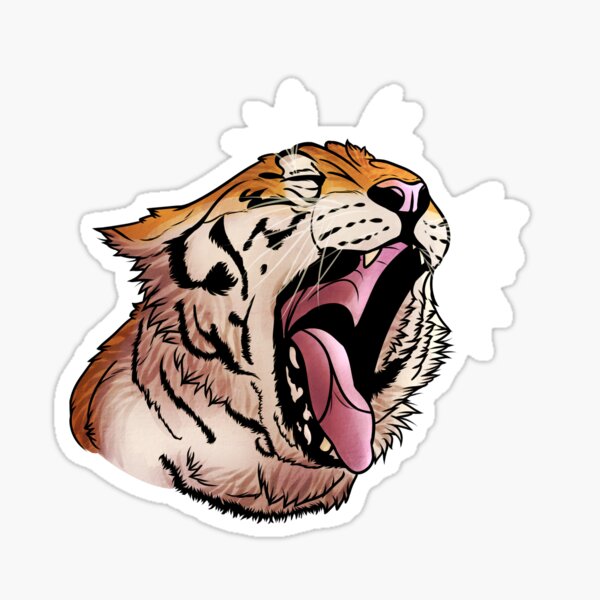 "Tiger Yawning" Sticker for Sale by MCWolfyChan | Redbubble