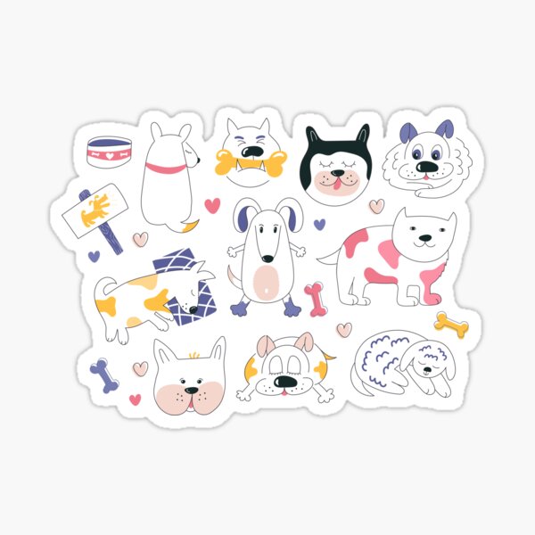 "Line art funny dogs" Sticker for Sale by Capictures | Redbubble
