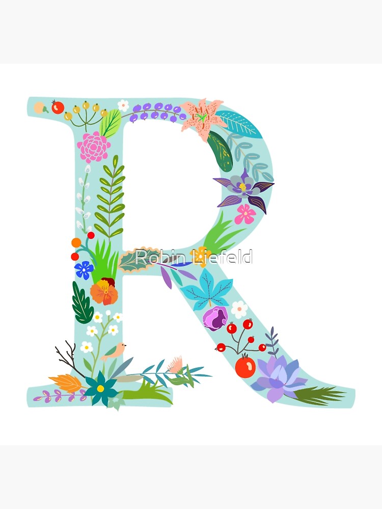 "Light Blue Letter R Floral Monogram" Poster by robinliefeld | Redbubble