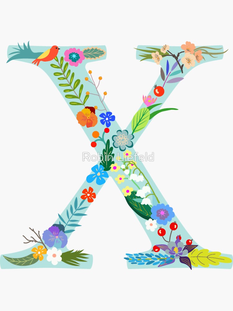"Light Blue Letter Floral X Monogram" Sticker by robinliefeld | Redbubble