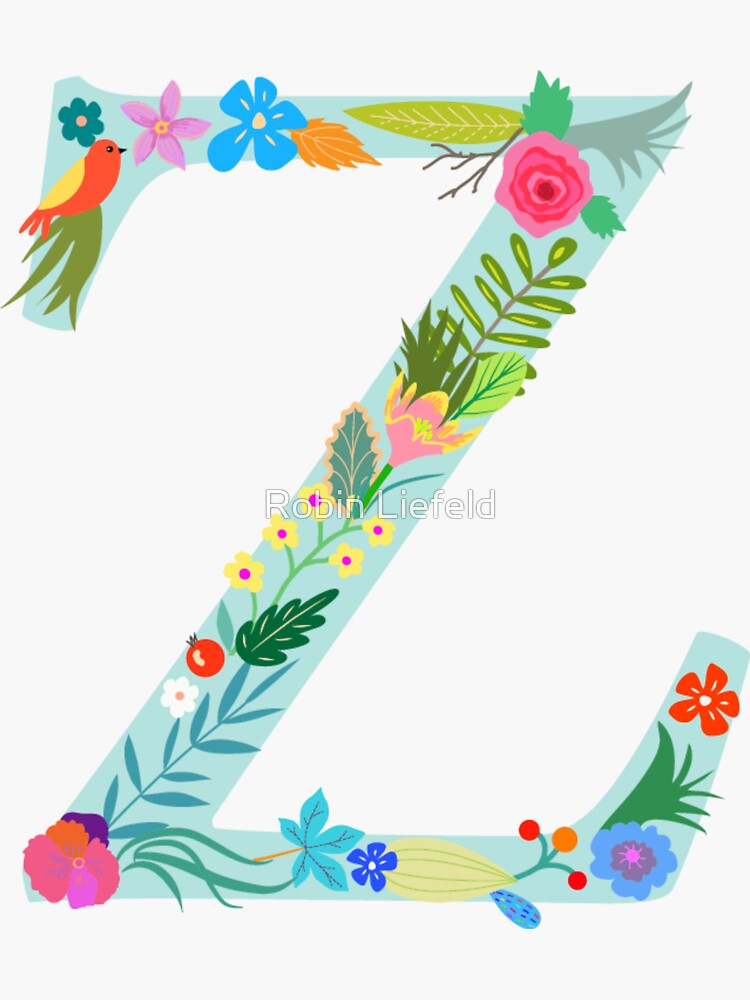 "Light Blue Letter Z Floral Monogram" Sticker for Sale by Robin Liefeld ...