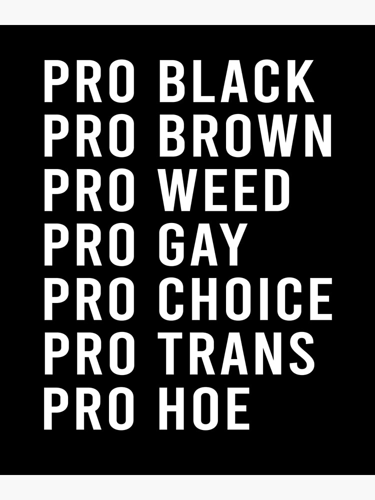 Pro black Pro Brown Pro weed Pro gay Pro choice Pro trans Pro hoe ...