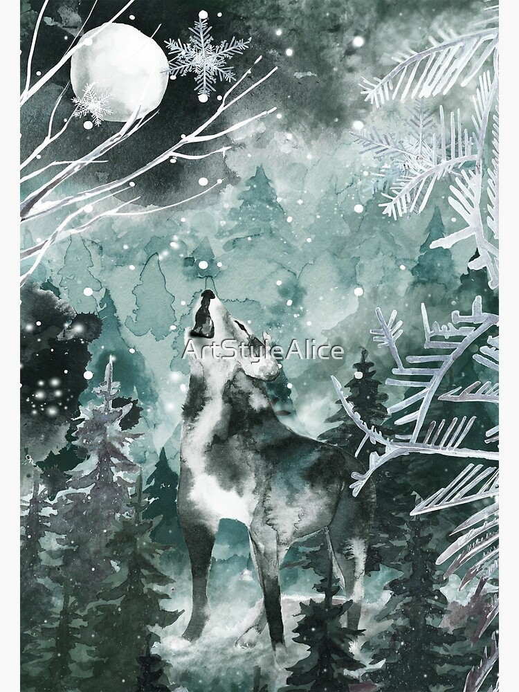 "Winter wolf moon" Postcard for Sale by ArtStyleAlice | Redbubble