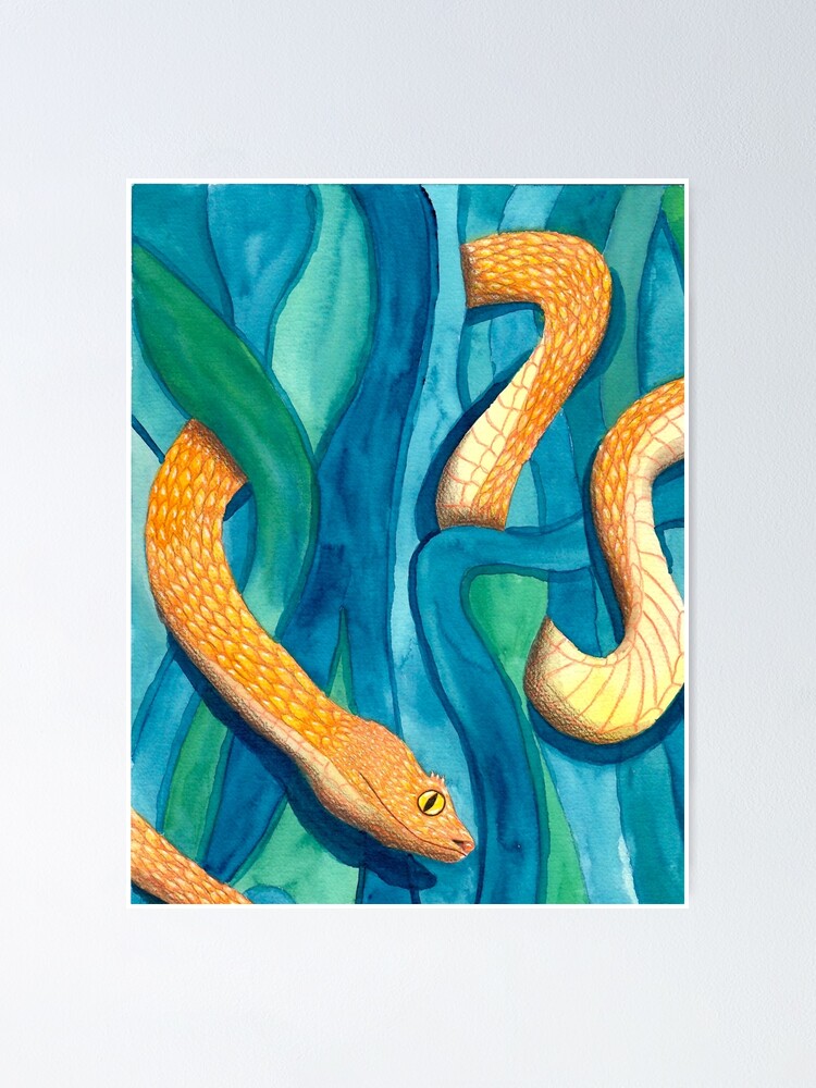 "Orange Eyelash Viper Snake Watercolor Painting " Poster by ...