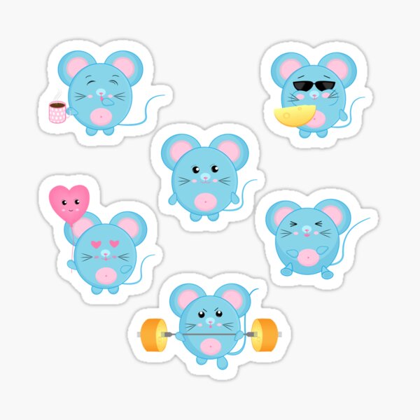 "cute blue mouse cartoon sticker pack pattern for kids" Sticker for ...