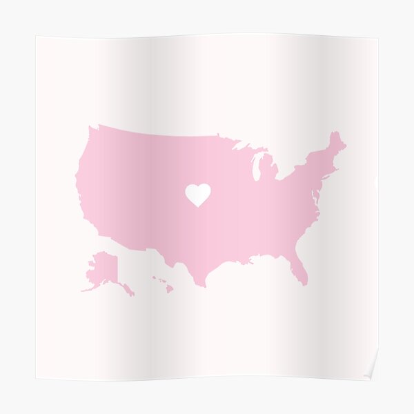"Soft Pink Aesthetic Map of the United States, I love USA" Poster by ...