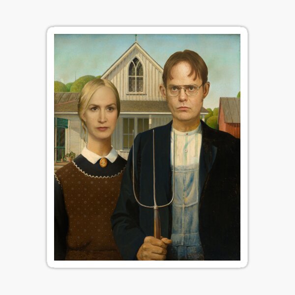 "Dwight and Angela American Gothic" Sticker by lanieweber | Redbubble