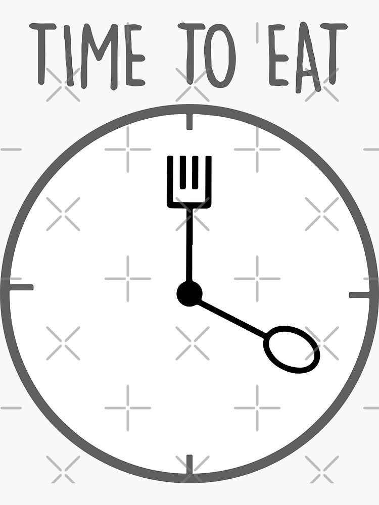 "time to eat clock cutlery" Sticker for Sale by linesdrawings | Redbubble
