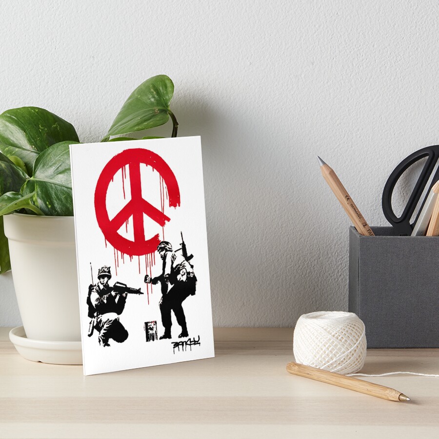 "BANKSY Soldiers Painting Peace Sign T-Shirt" Art Board Print for Sale ...